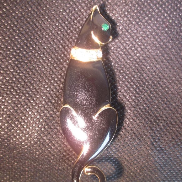 Trifari Jewelry Vintage Trifari Rhinestone Glossy Black Enamel